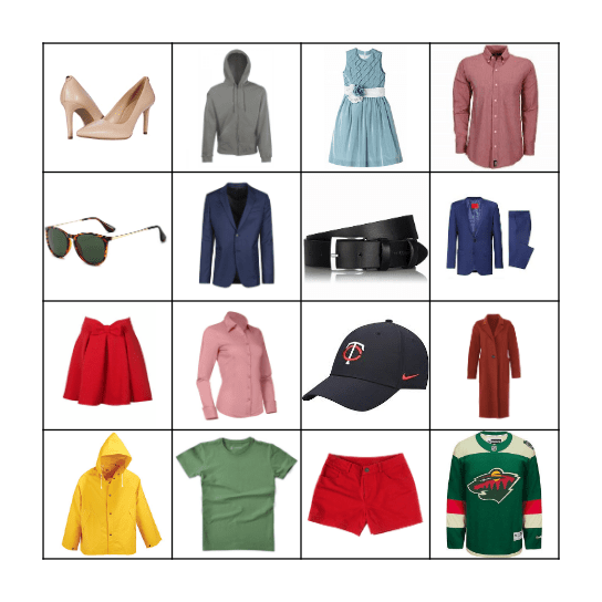 Les vêtements Bingo Card
