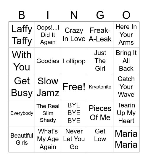 2000s Music Bingo Card