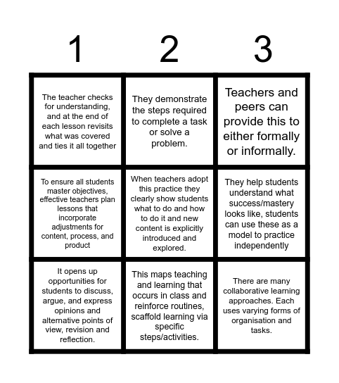 Post Assessment Strategies Bingo Card