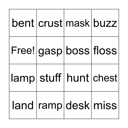 Spelling Word Bingo Card