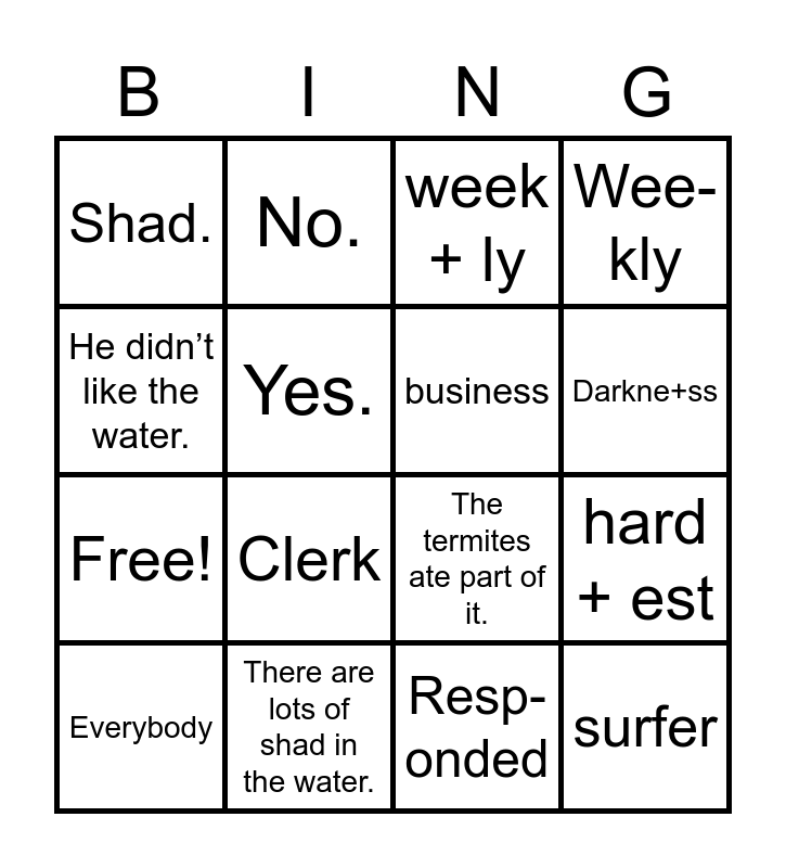 Corrective Reading Lesson 7 Bingo Card