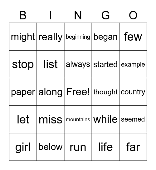 Fry Words 201-300 Bingo Card