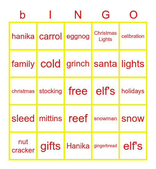 Holiday BINGO Card