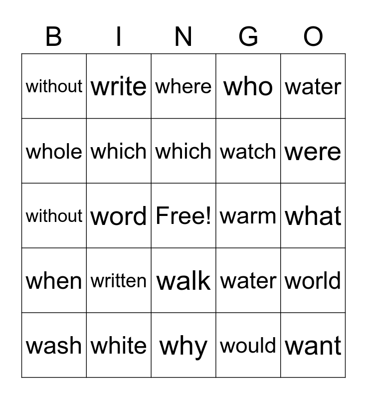 Third Grade Set 2 Bingo Card