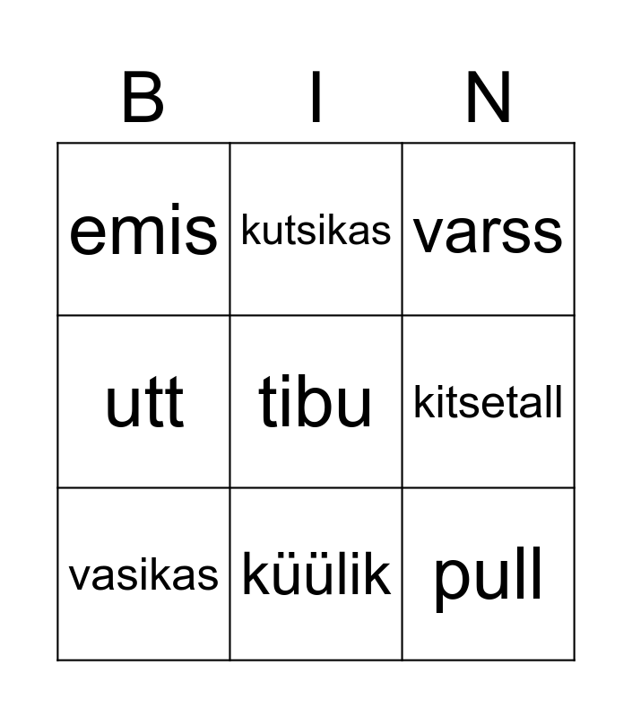 Koduloomad ja nende pojad Bingo Card