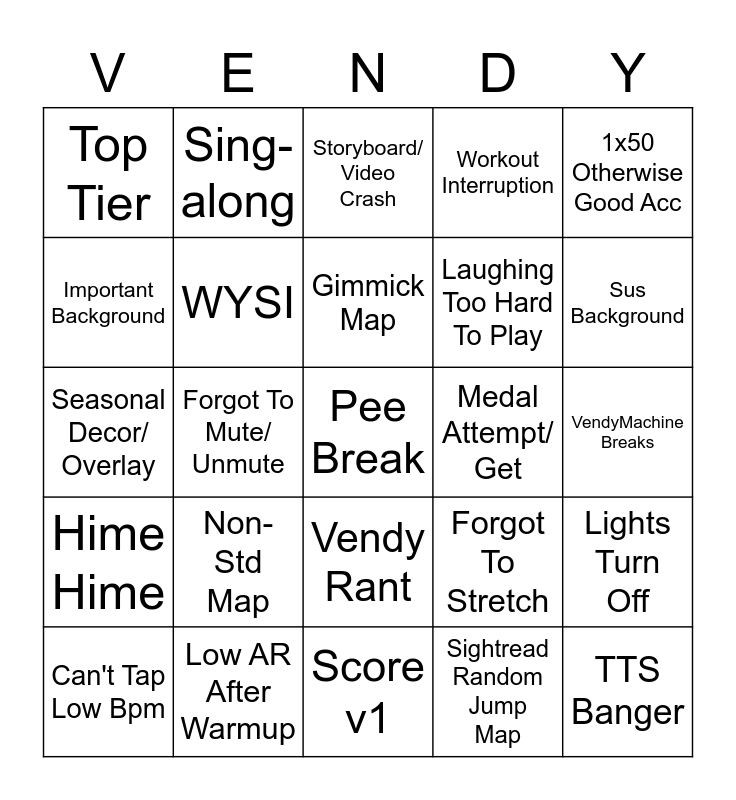 Vendy osu! BINGO Card