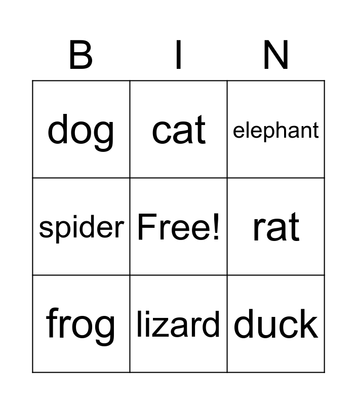 My pet Bingo Card