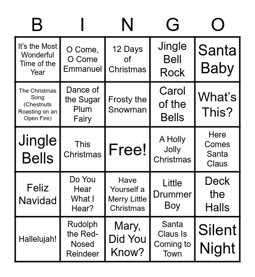 Christmas Song BINGO Card