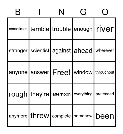 Third Grade Bingo Card