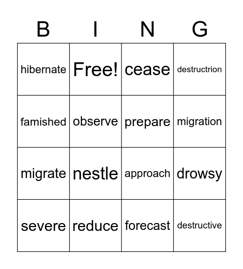 Wordly Wise Vocab Lesson 3 Level 4 Bingo Card