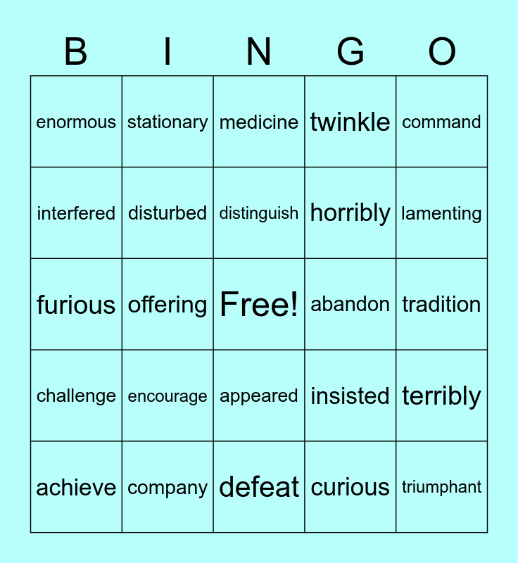 Unit 3 Vocabulary Bingo Card
