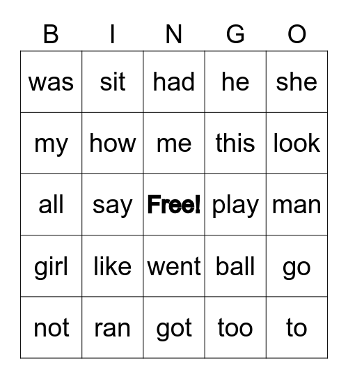 First 75 Sight words K Bingo Card