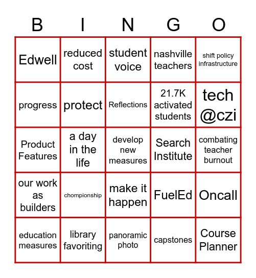 Edu EOY All Hands Bingo Card