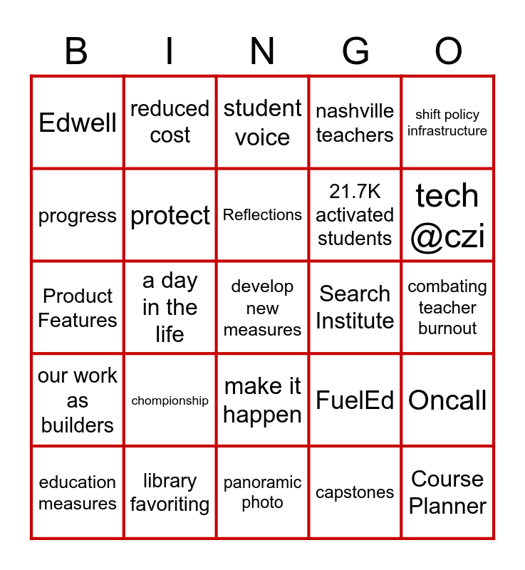 Edu EOY All Hands Bingo Card