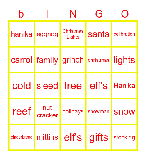 Holiday BINGO Card