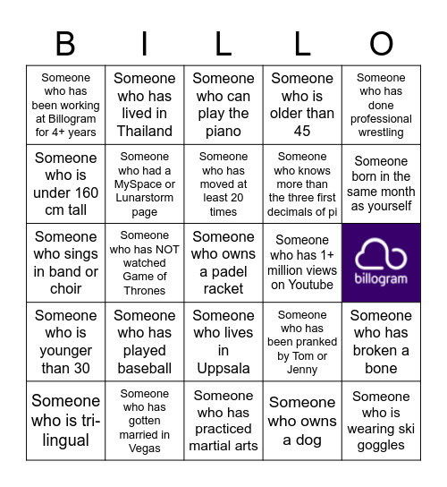 Billogram Social Bingo Card