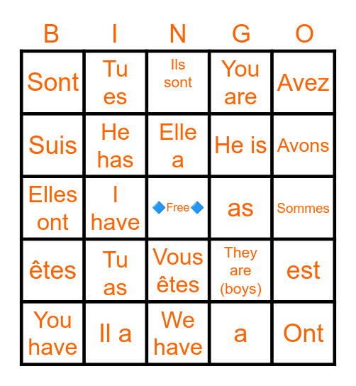 Avoir and être bingo Card