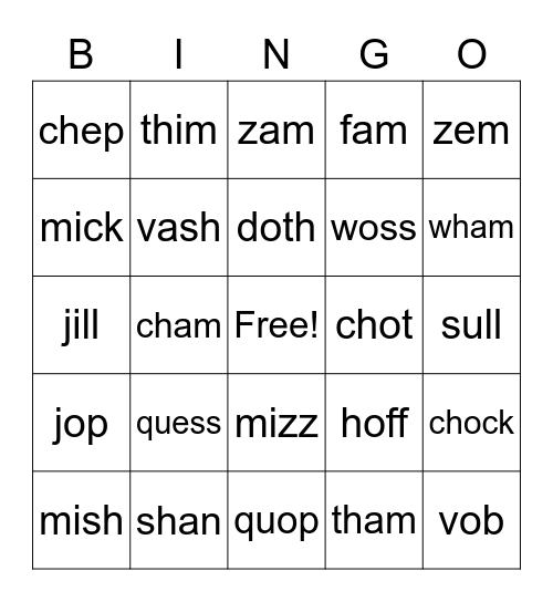 Wilson 1.5 Words Bingo Card