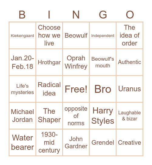 Grendel - Chapter 11 Bingo Card
