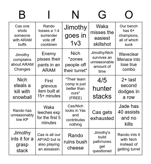 Crackhead Hours Aram Bingo Card