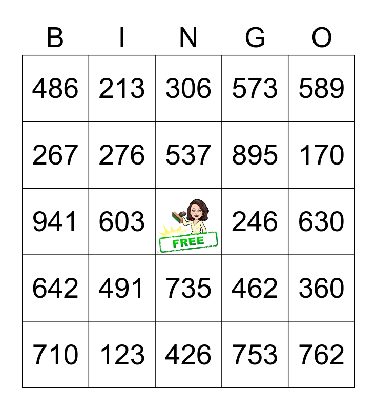 3 Digit Bingo Card