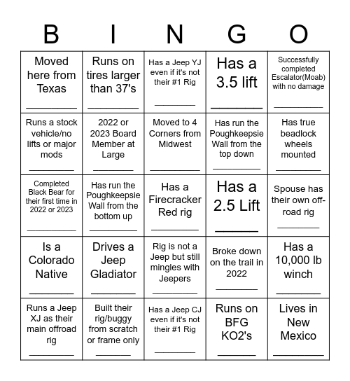 CREEPER JEEPERS BINGO Bingo Card