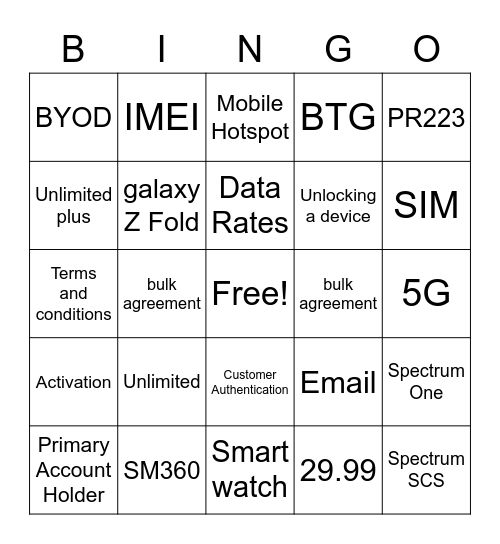 Untitled Bingo Card