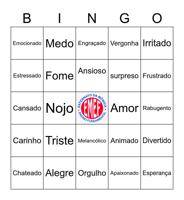 Bingo das Emoções e Sentimentos Bingo Card