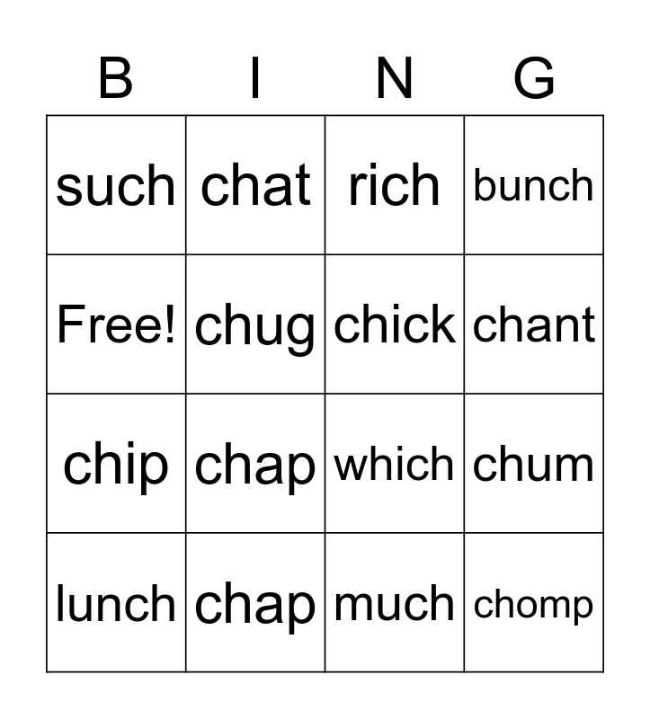 digraph ch Bingo Card