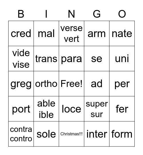 1st Block Bingo Card
