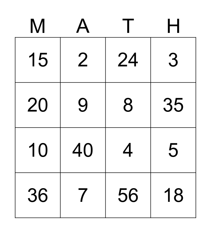 Math Bingo! Bingo Card