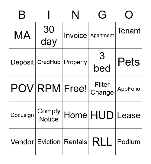 RPM Bingo Card
