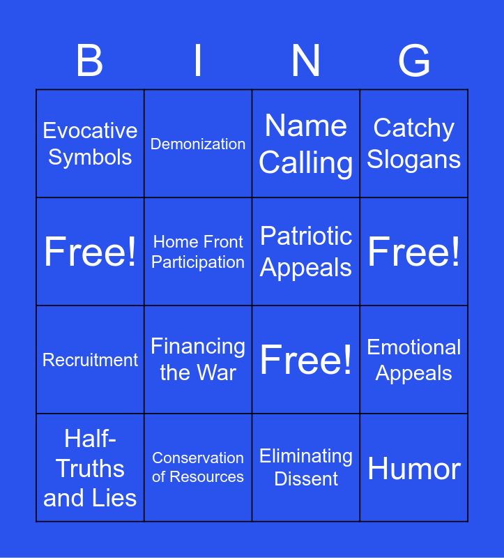 Propaganda Tools and Objectives Bingo Card
