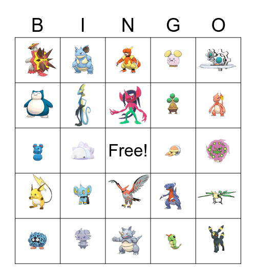 Random Pokemon Bingo Card