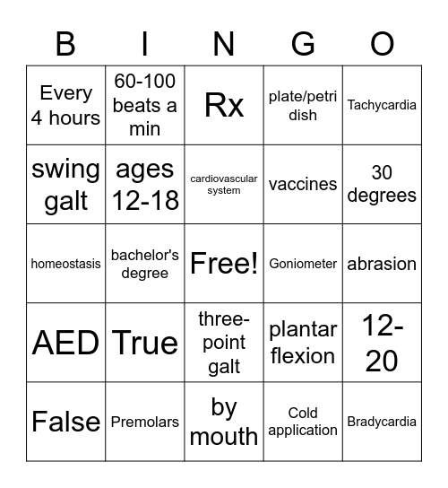 Health Science Bingo Card