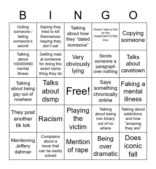 Silly Willy bingo Card