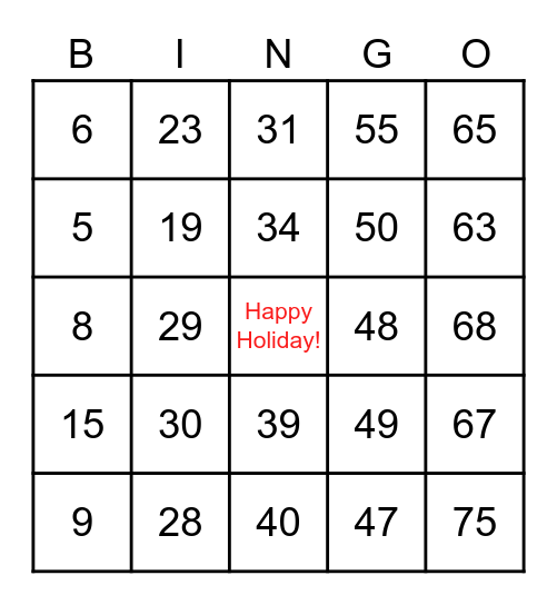 Happy Holidays 2022 Bingo Card