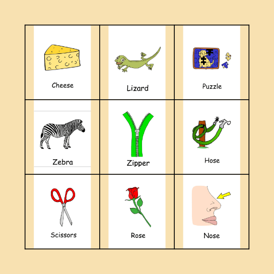 Bingo - /z/ sound Bingo Card