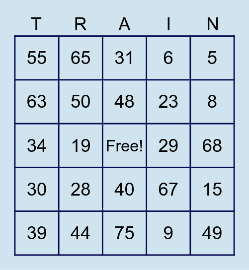 Polar Express Bingo Card