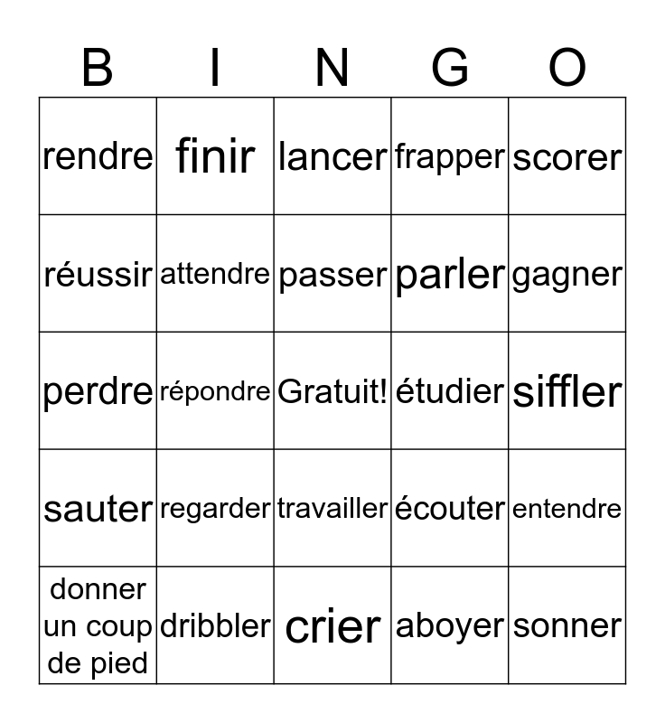 Les verbes reguliers au passé composé Bingo Card