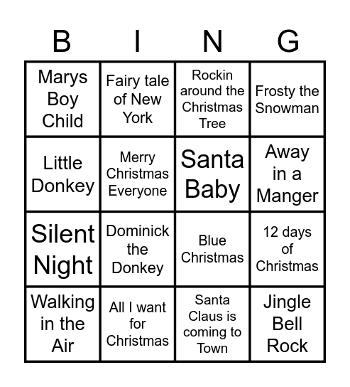 Christmas Song Bingo Card