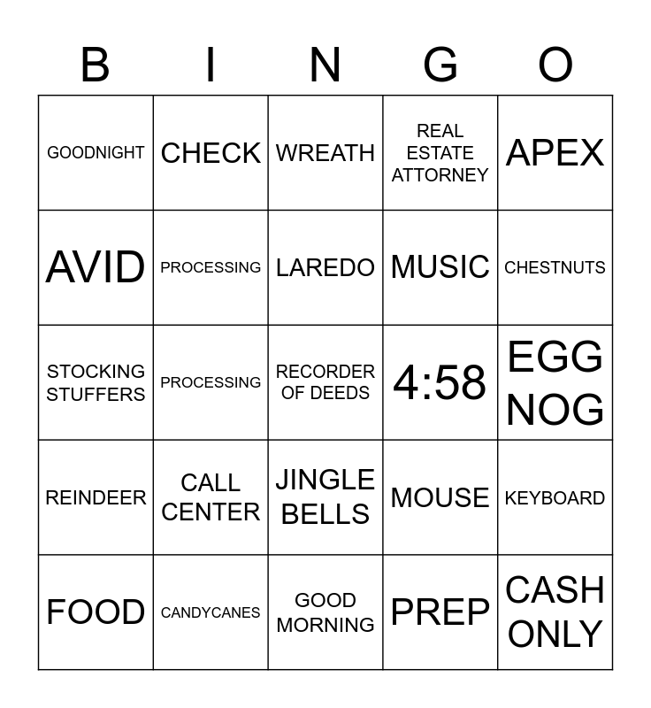 RECORD Bingo Card