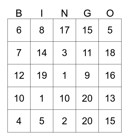 Thanksgiving Math Bingo Card