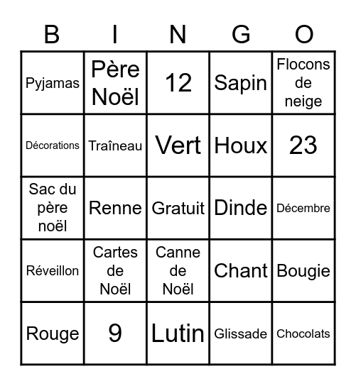 Bingo de Noël Bingo Card