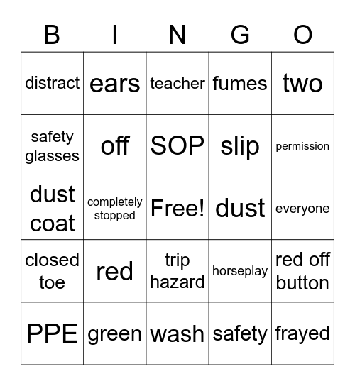 safety in woodwork Bingo Card