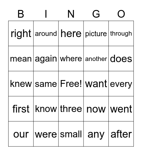 sight-word-bingo-card