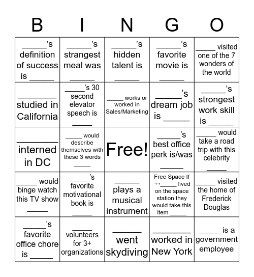 Networking Bingo Card