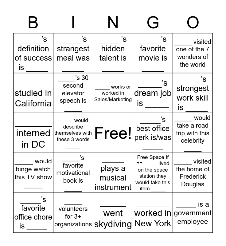 Networking Bingo Card