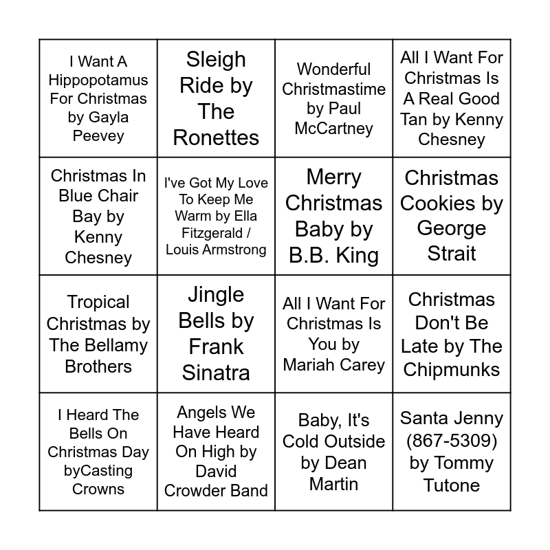 Christmas Music Bingo Card