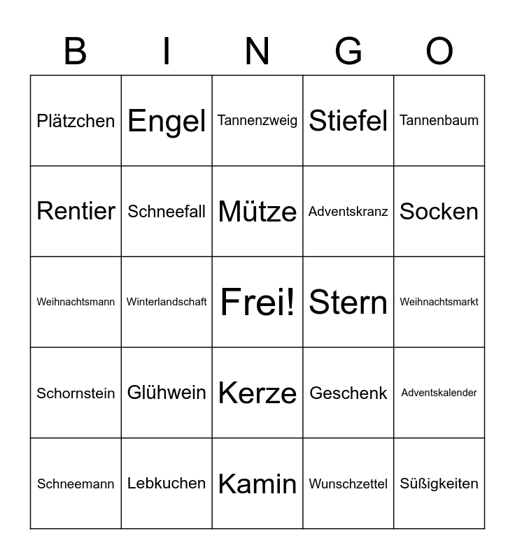 Weihnachten Bingo Card